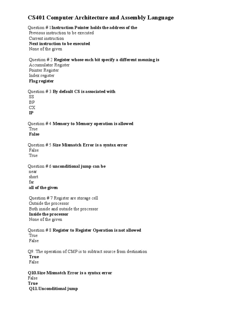 CS401 Computer Architecture and Assembly Language 18 Pages Solved | PDF ...