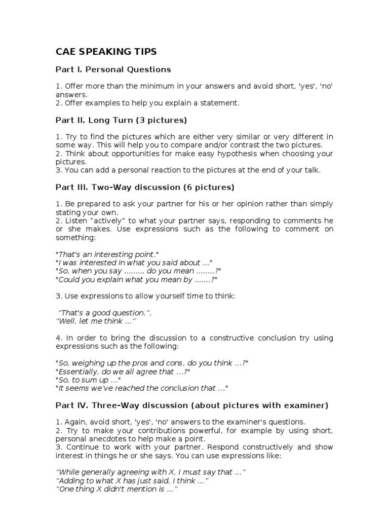 Cae Speaking Tips | PDF