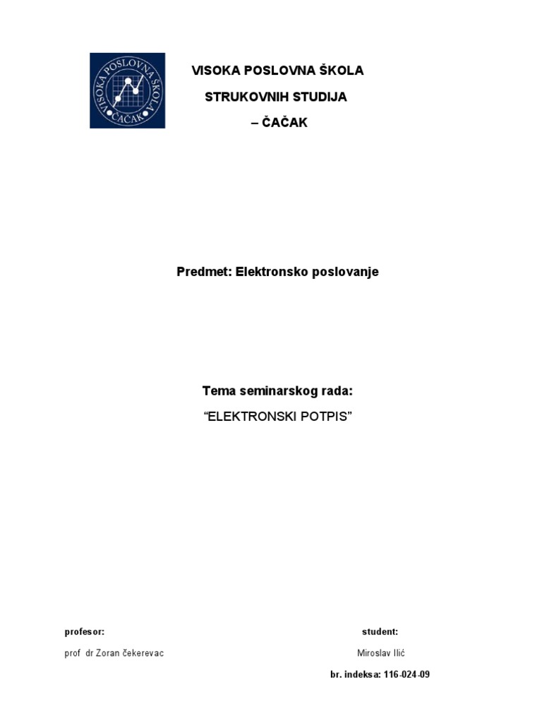 ELEKTRONSKO POSLOVANJE-ELEKTRONSKI POTPIS