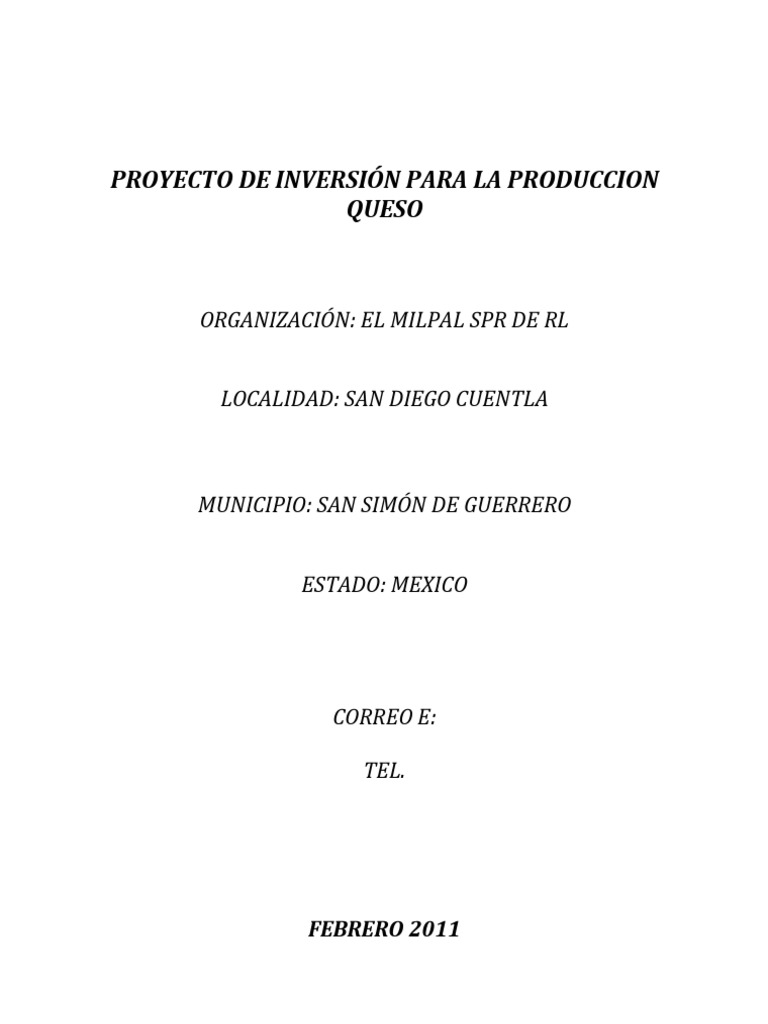 Estudio Tecnico (Proyecto de Queso) | PDF | Leche | Queso