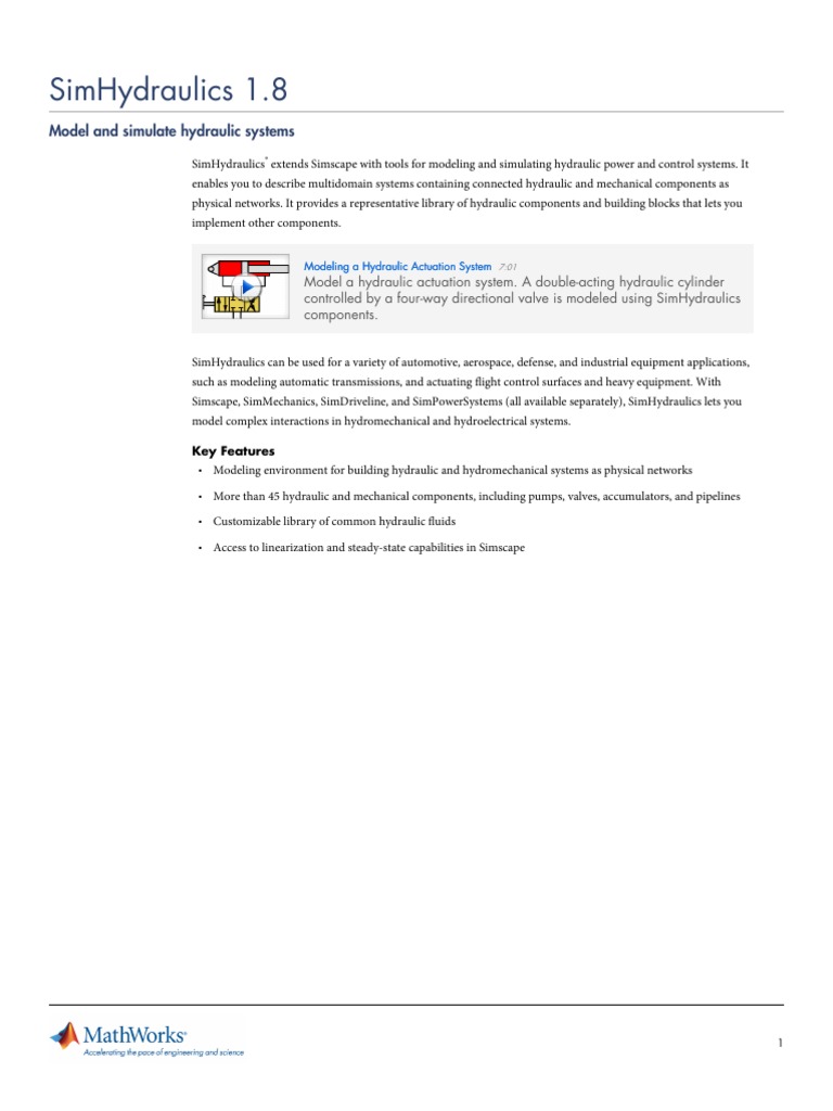 Simhydraulics 1.8: Model and Simulate Hydraulic Systems | PDF