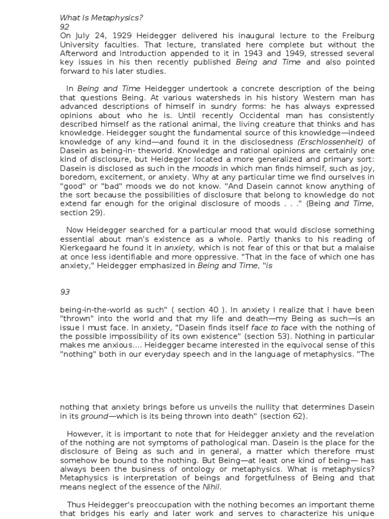 What Is Metaphysics | PDF | Martin Heidegger | Being And Time