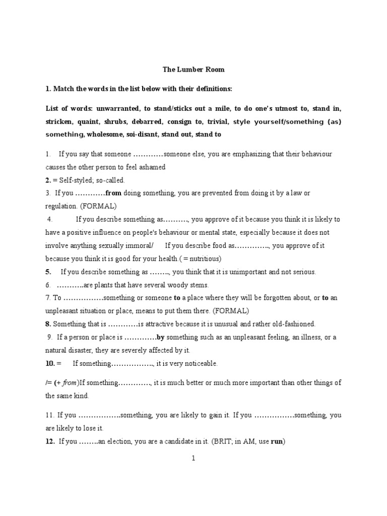 Lumber Room Exercises Pdf