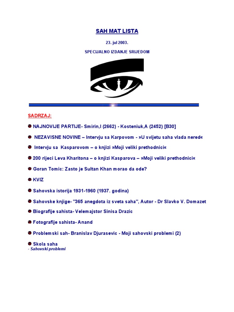 Sah Mat Lista: Sadrzaj | PDF