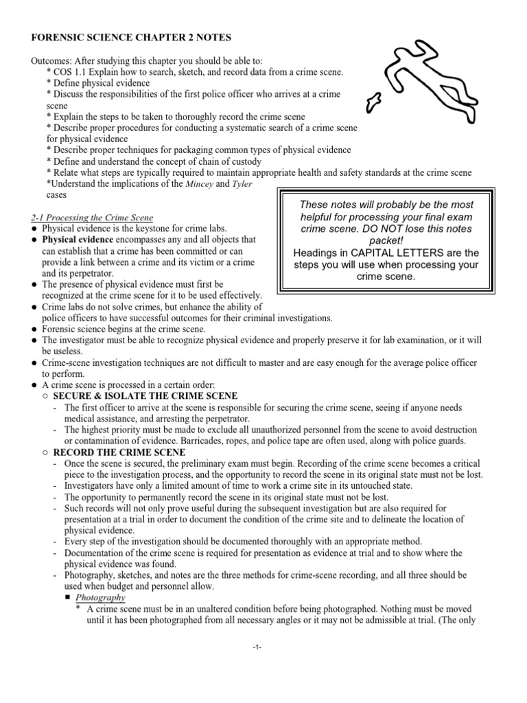 Forensic Science Chapter 2 Notes: 2-1 Processing The Crime Scene | PDF ...