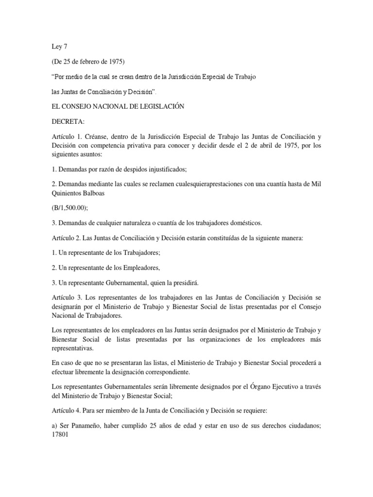 Ley 7 Constitucion de Panama | PDF | Competencia (ley) | Ley procesal