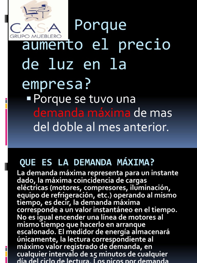 Demanda máxima en electricidad y costos | PDF | Vatio | Energia electrica