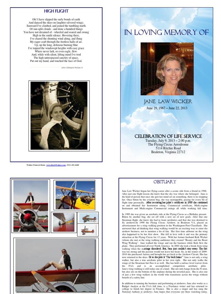 Jane Wicker Celebration of Life Service | PDF | Air Show | Aeronautics