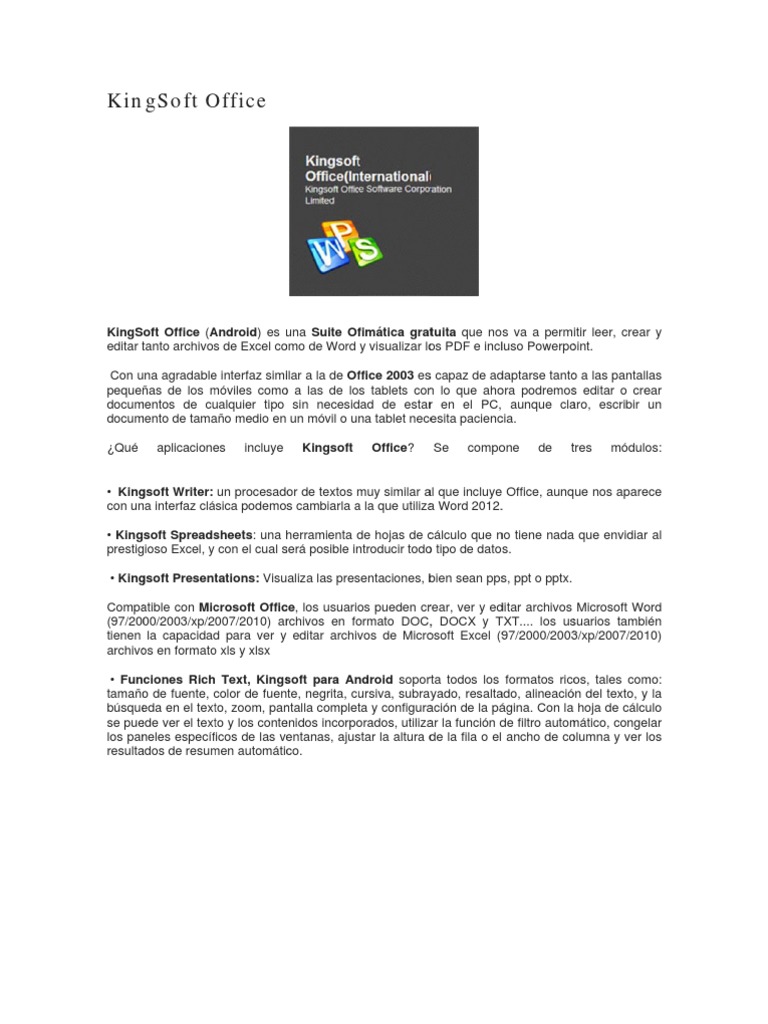 Kingsoft Office: Guía de Uso y Funciones | PDF | Microsoft Excel ...