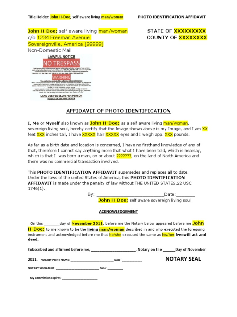 Photo Identification Affidavit Guide | PDF | Notary Public | Civil Law ...