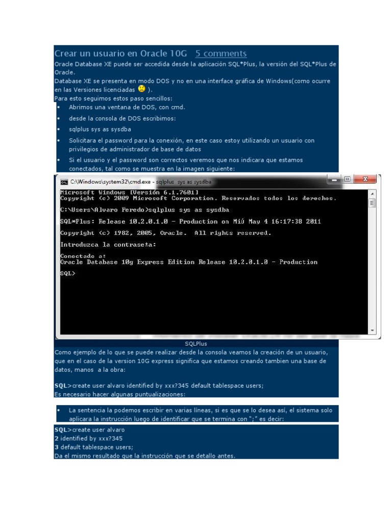 Crear Un Usuario en Oracle | PDF | Contraseña | Autenticación