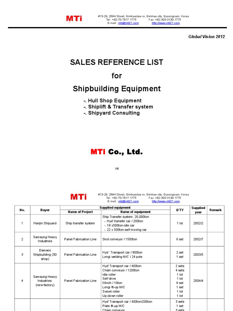 2.1 Sales Reference List For Shipbuilding Equipment - MTi-1 | PDF ...