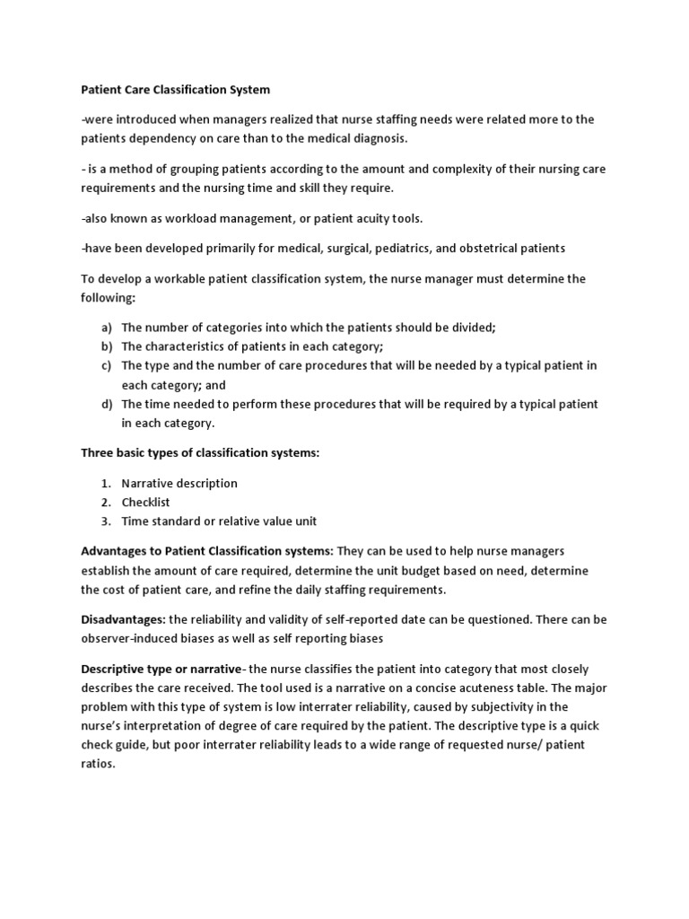 Patient Care Classification System | PDF | Nursing | Patient
