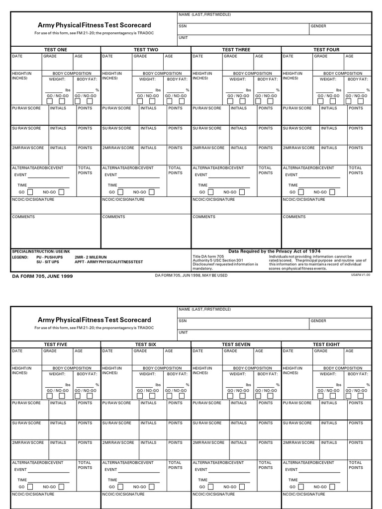 DA Form 705: APFT Card | PDF | Determinants Of Health | Business