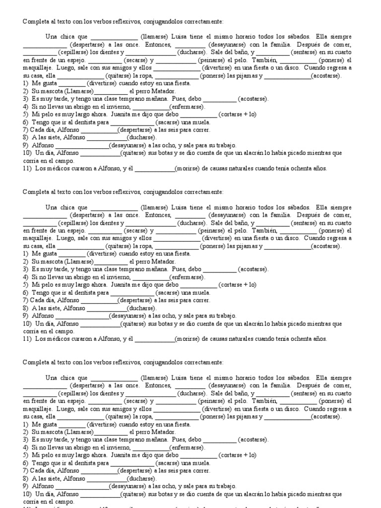 Ejercicios Verbos Reflexivos | PDF | Ocio