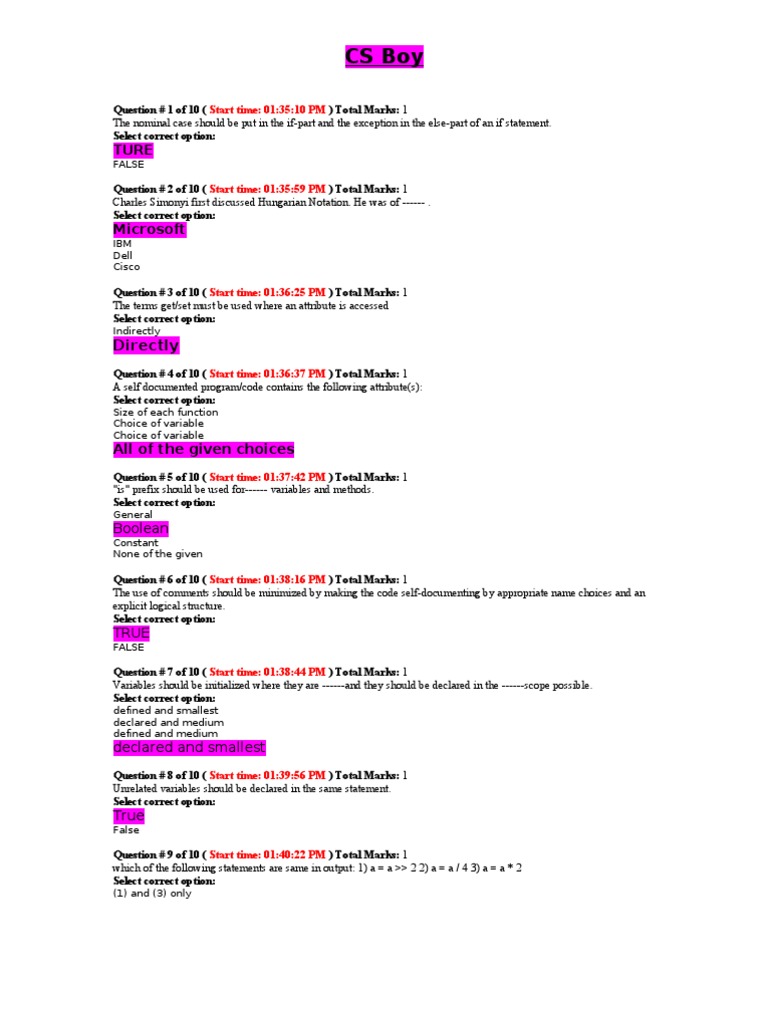 CS504 Quiz Solved by CS-Boy | PDF | Control Flow | C++