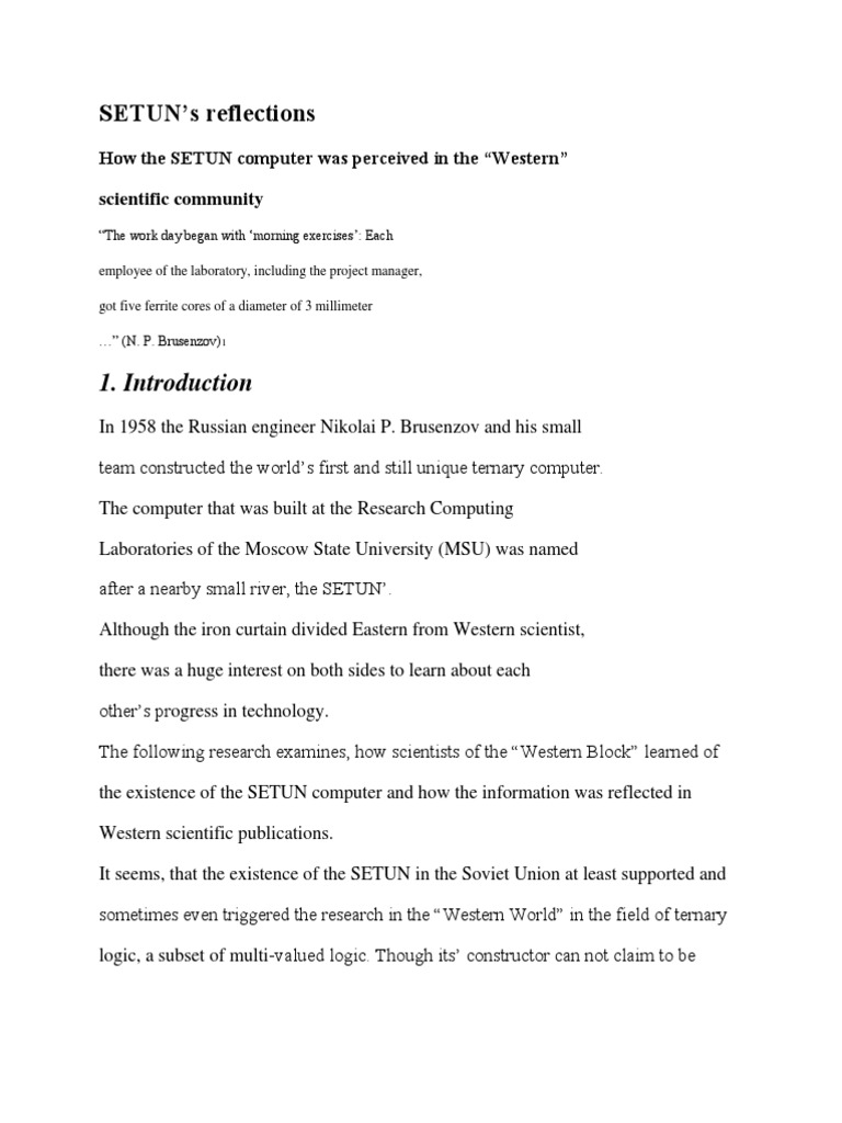 SETUN's Reflections: How The SETUN Computer Was Perceived in The ...