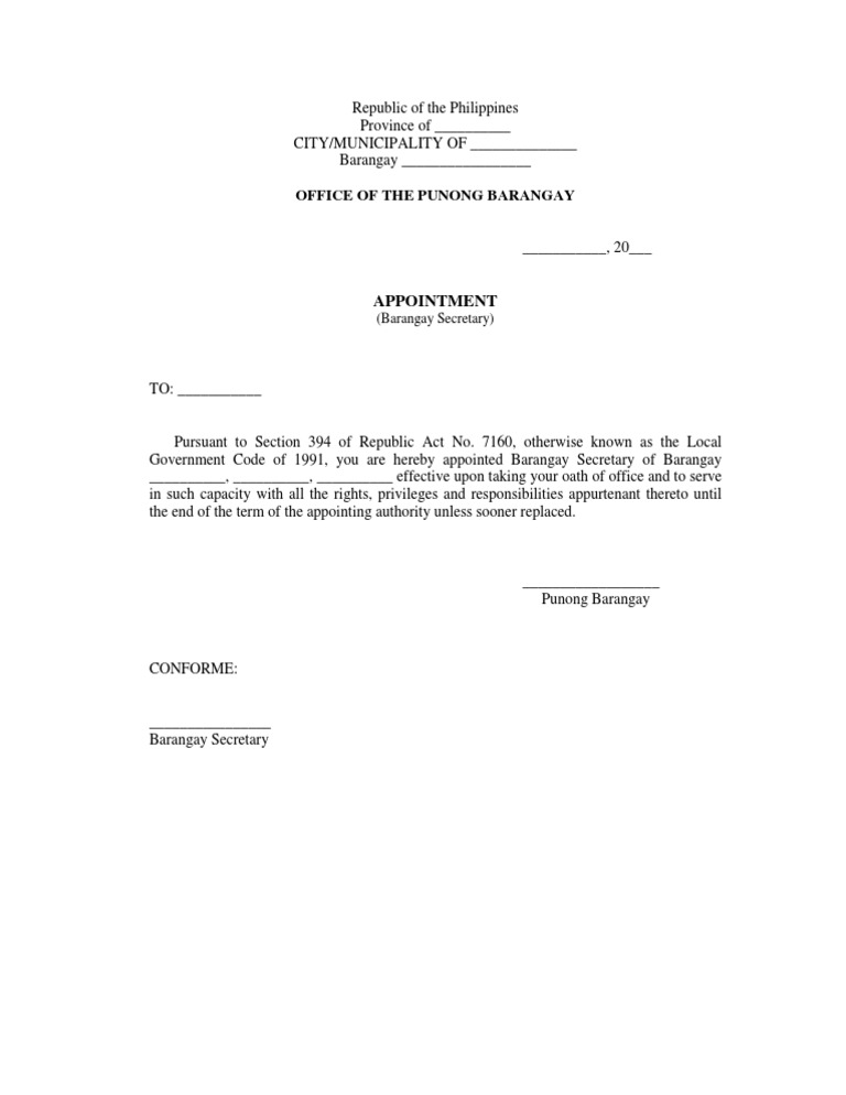 Appointment of Barangay Secretary | PDF | Government | Social Institutions