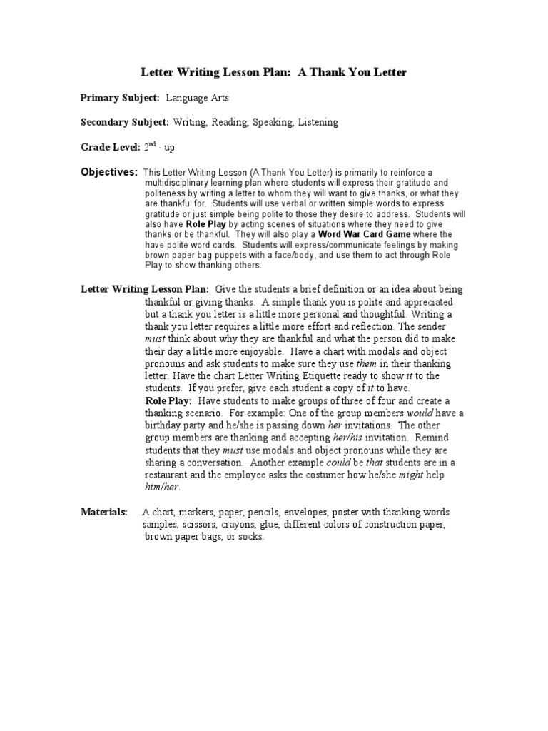 Letter Writing Lesson Plan | PDF | Proofreading | Lesson Plan