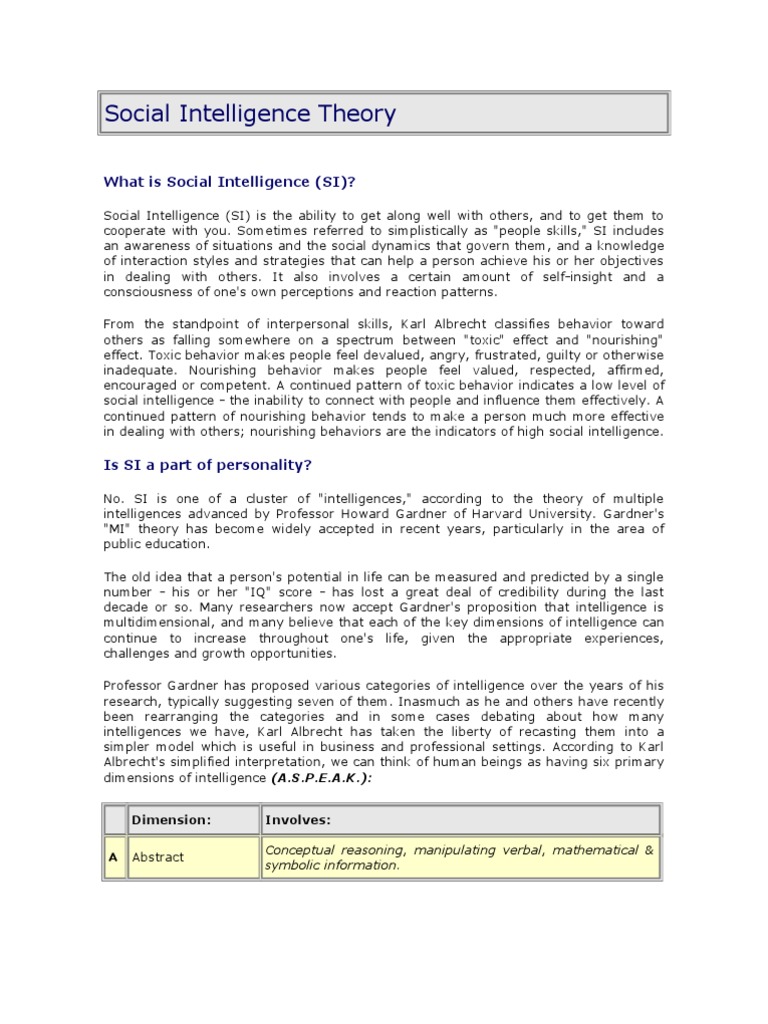 Social Intelligence Theory | PDF | Intelligence | Emotional Intelligence