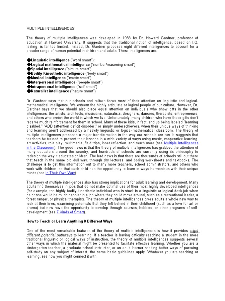 Multiple Intelligences in The Classroom | PDF | Intelligence | Cognition