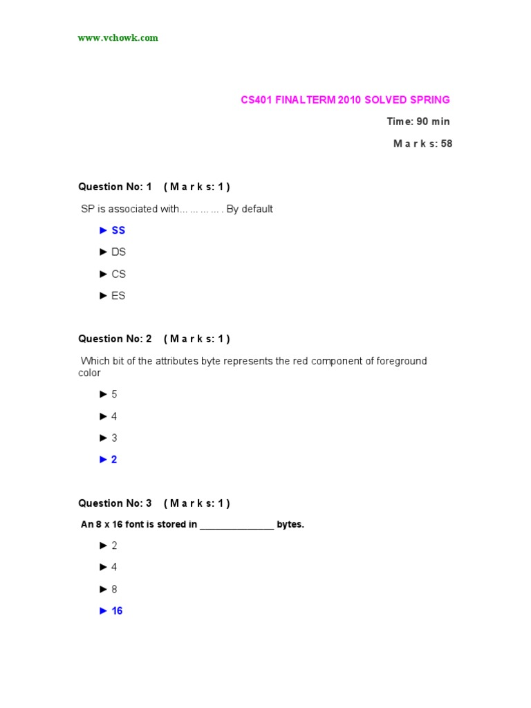 CS401 Final Term 2010 Solved Spring | PDF | Bit | Operating System