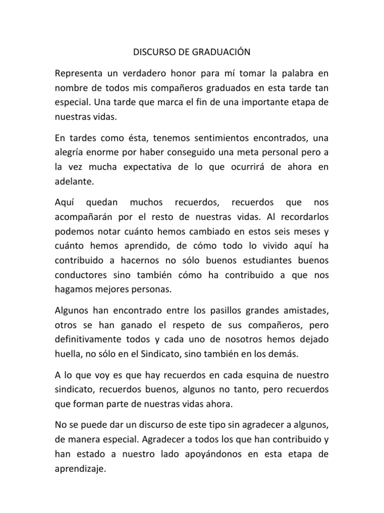 Ejemplo De Discurso De Graduación El Discurso Para Quinto De Primaria