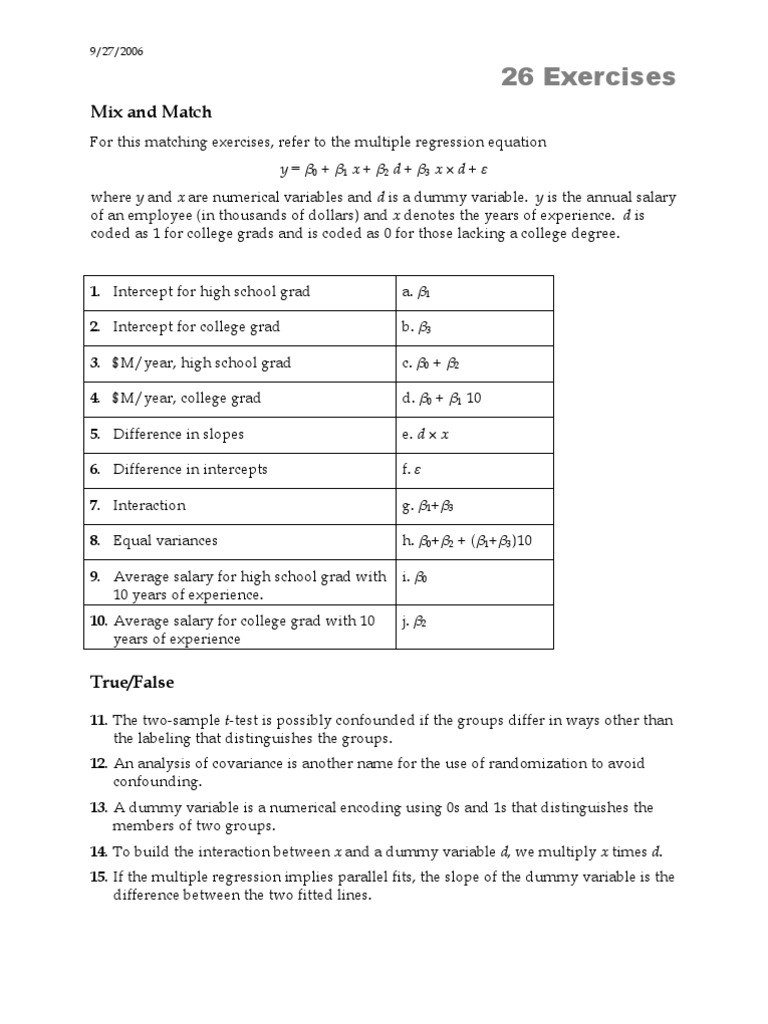 Ch26 Exercises | PDF | Dummy Variable (Statistics) | Regression Analysis