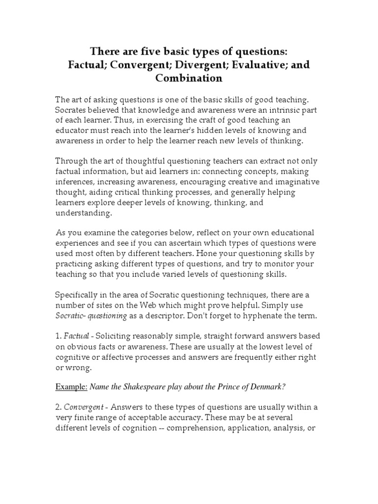 There Are Five Basic Types of Questions | PDF | Awareness | Hamlet