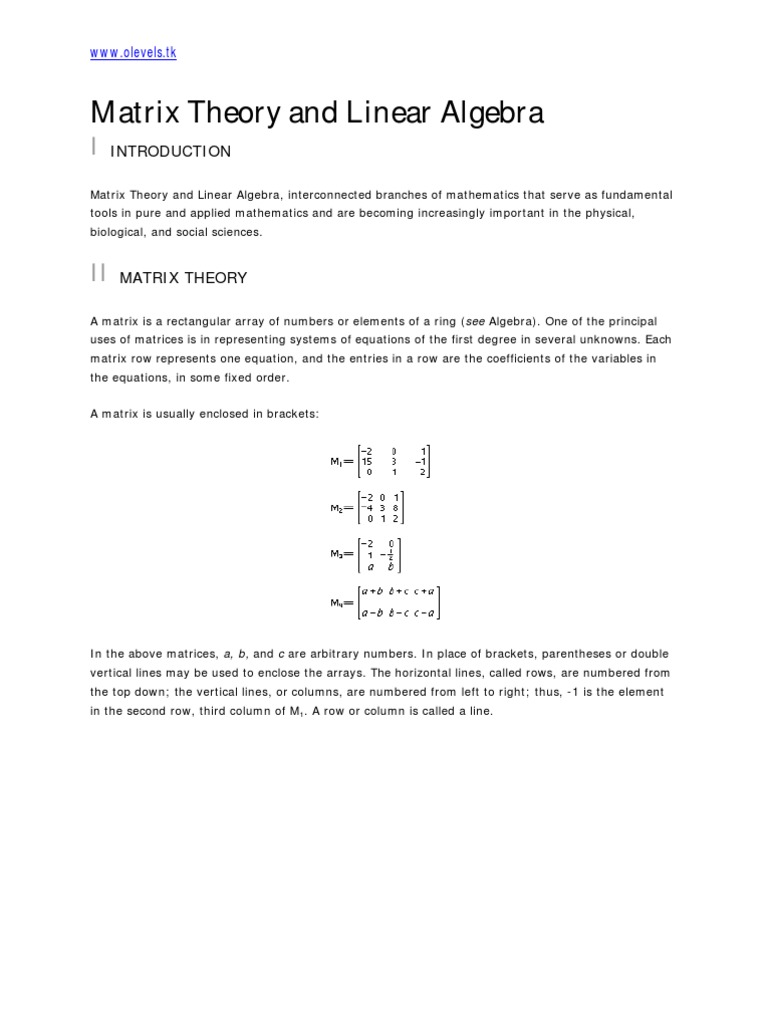 Matrix Theory and Linear Algebra | PDF | Matrix (Mathematics) | Vector ...
