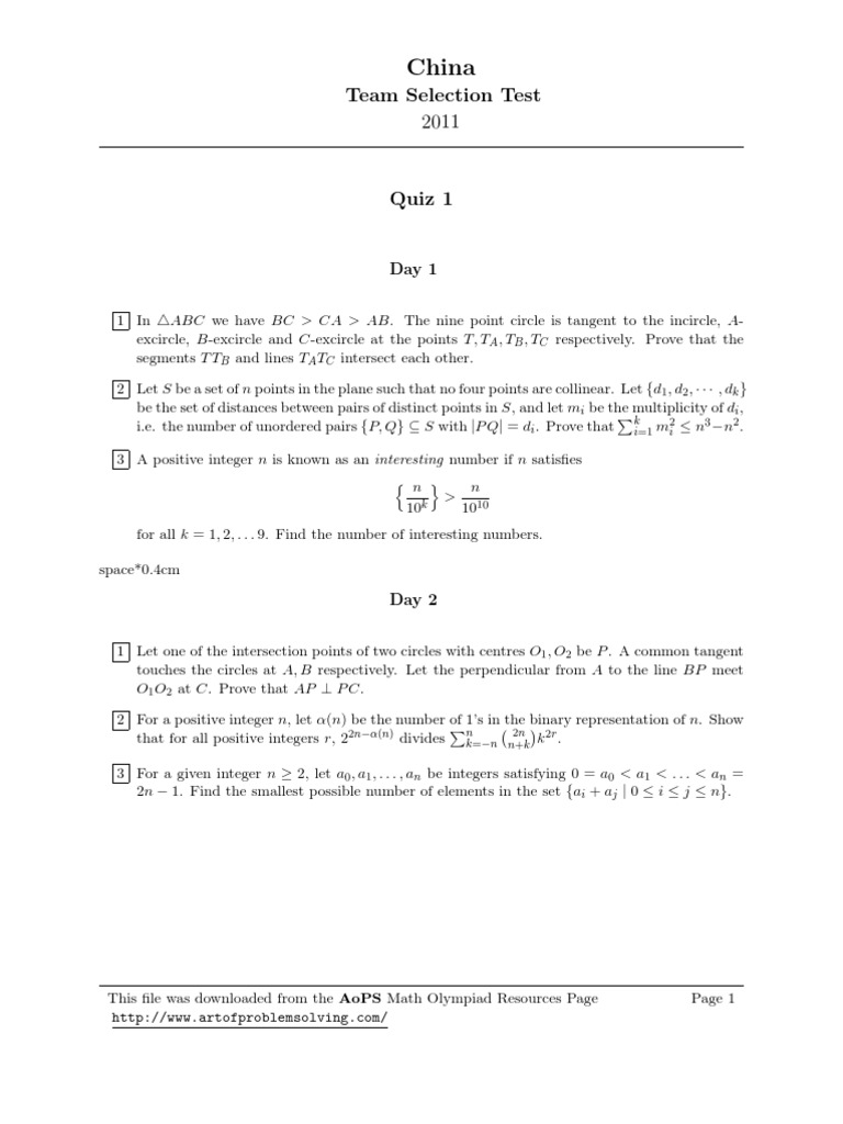 China TST 2011 | PDF | Triangle | Geometry
