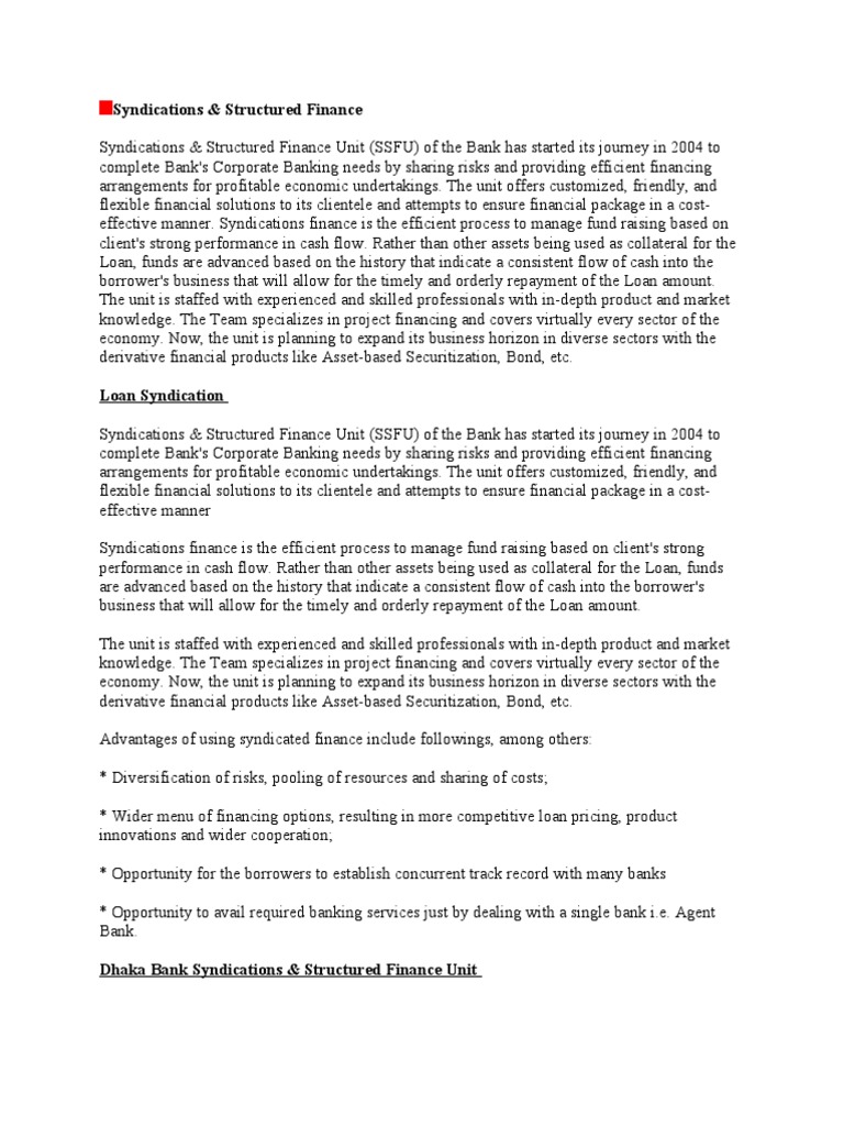 Syndications | PDF | Syndicated Loan | Structured Finance