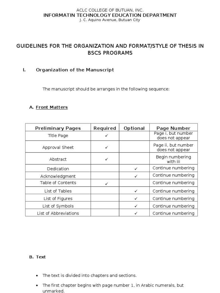 Thesis Formatting Guidelines for BSCS | PDF | Citation | Typefaces