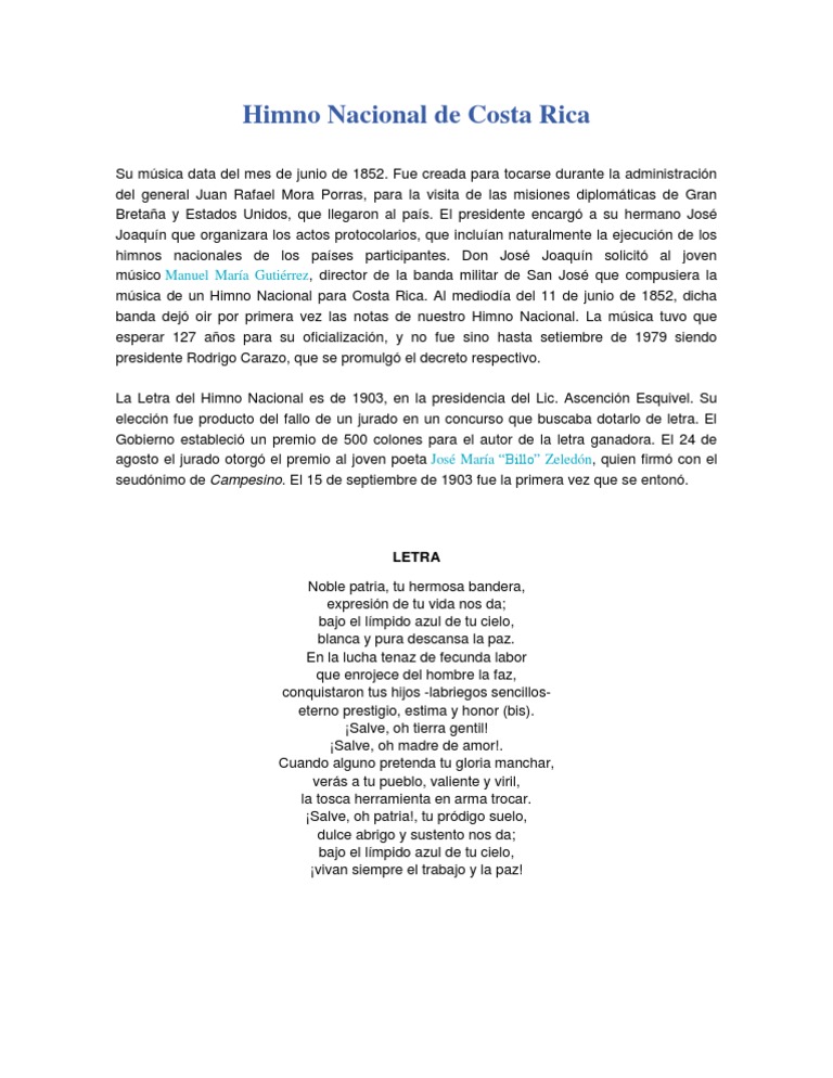 Himno Nacional de Costa Rica | PDF