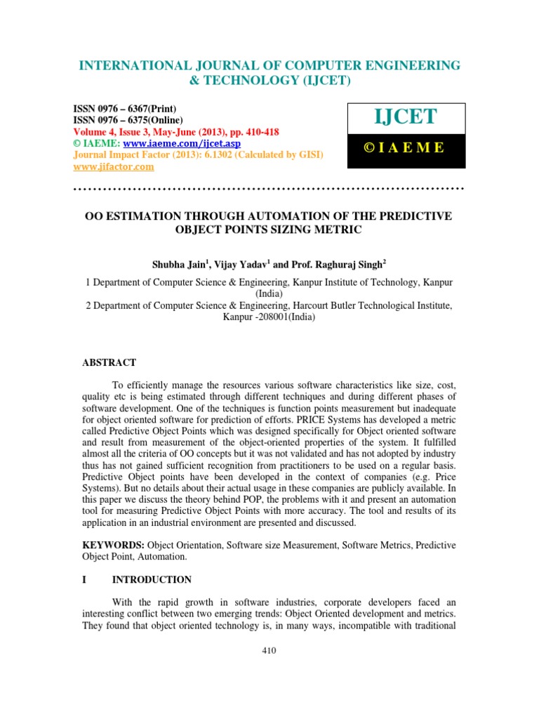 Oo Estimation Through Automation of The Predictive Object Points Sizing Metric | Download Free ...