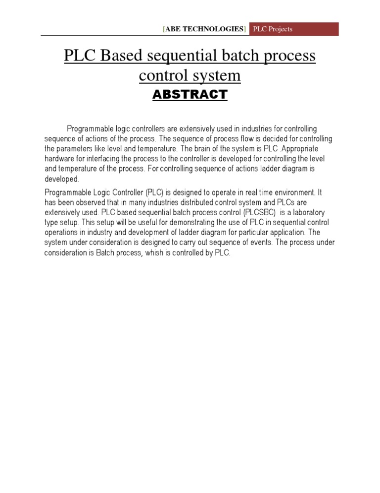PLC Based Sequential Batch Process Control System | PDF | Computers | Technology & Engineering