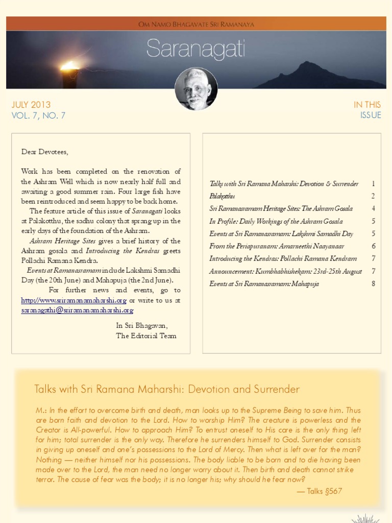 Saranagathi Enewsletter July 2013 | Download Free PDF | Ramana Maharshi ...
