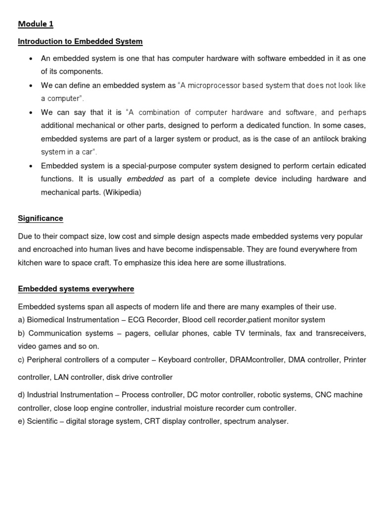 Module 1 Notes Pdf Embedded System Computer Hardware