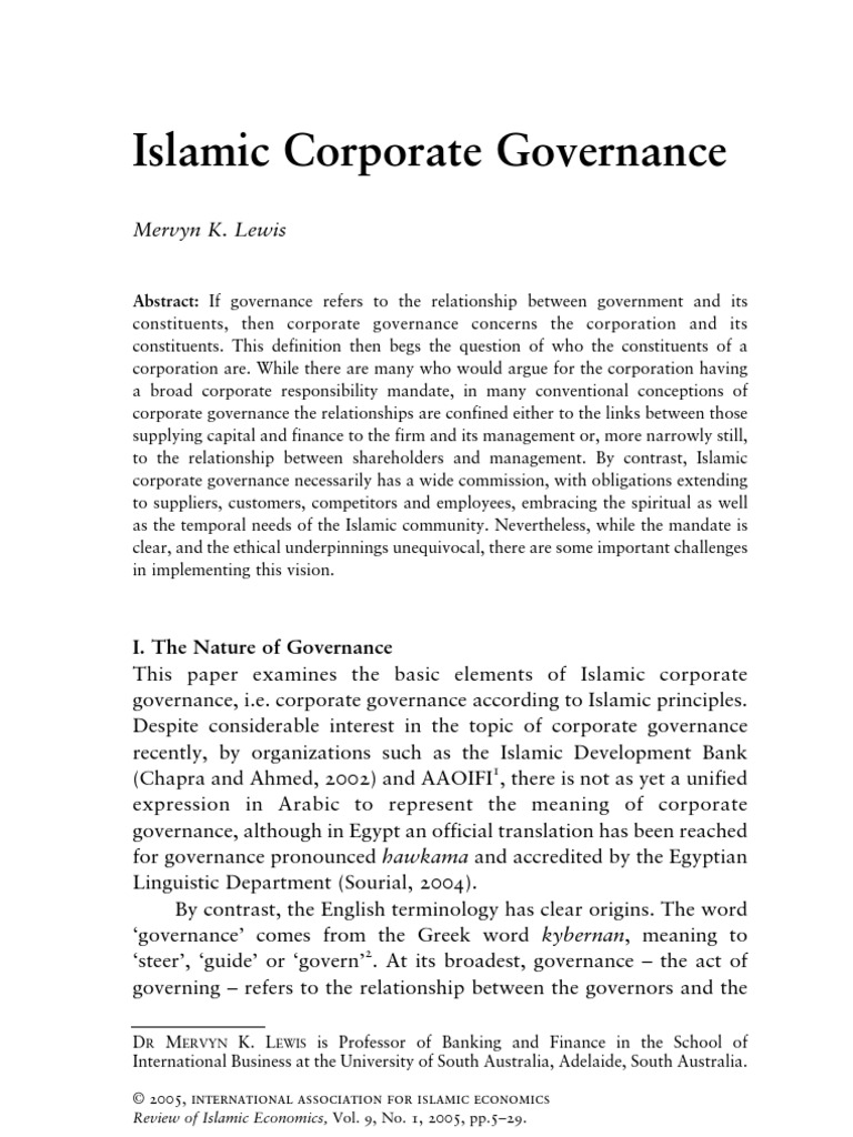 Islamic Corporate Governance | PDF | Governance | Corporate Governance