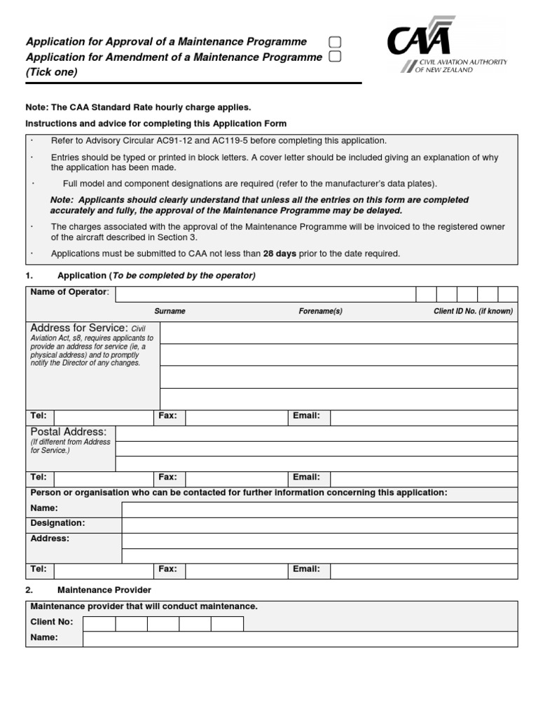 Application For Approval of A Maintenance Programme Application For ...