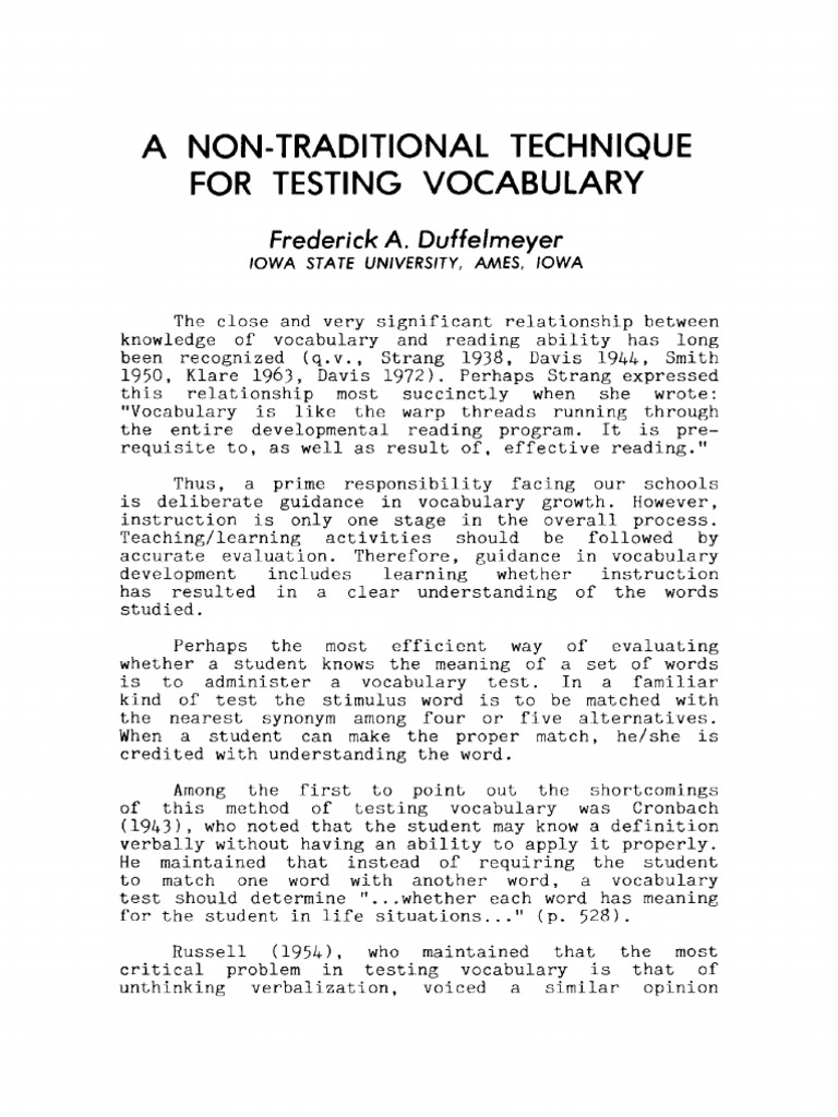 A Non-Traditional Technique For Testing Vocabulary | PDF