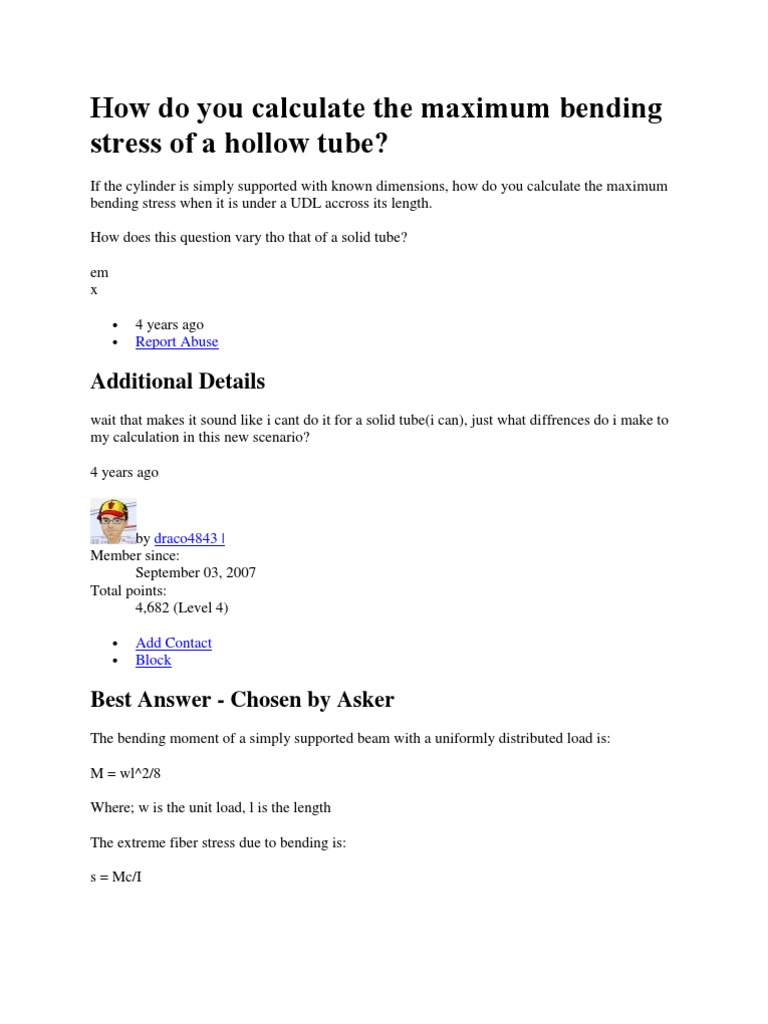 Calculating Maximum Bending Stress of a Pipe | Bending | Beam (Structure)