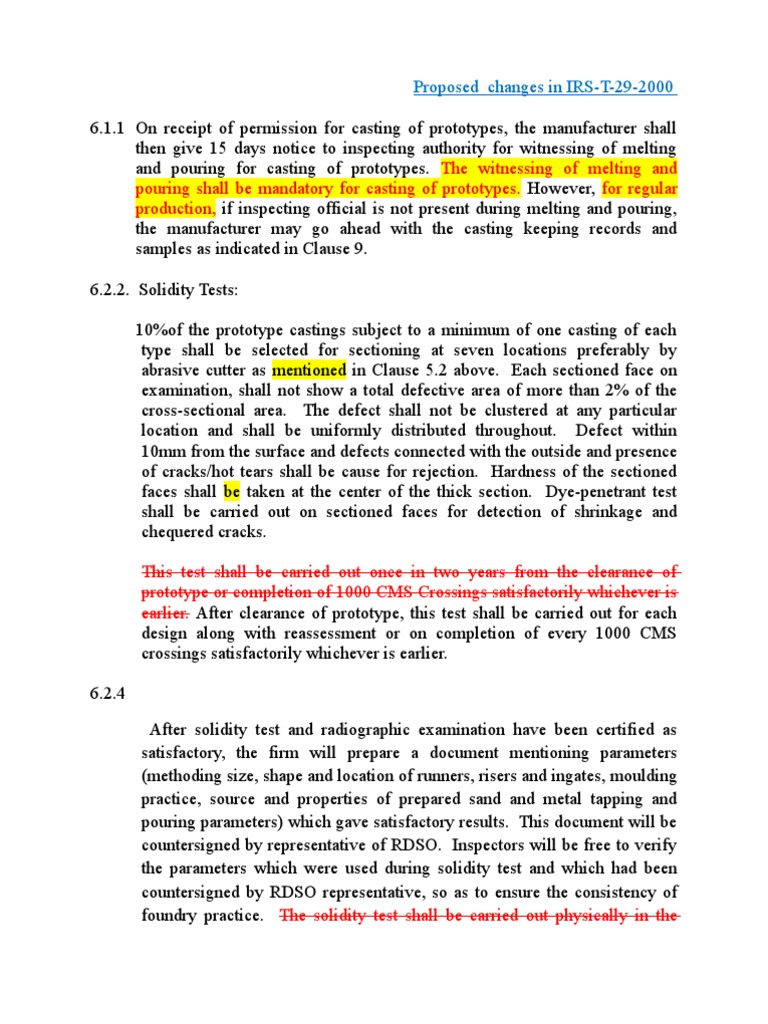 IRS-T-29-2000 Casting Guidelines | PDF | Casting (Metalworking) | Heat Treating