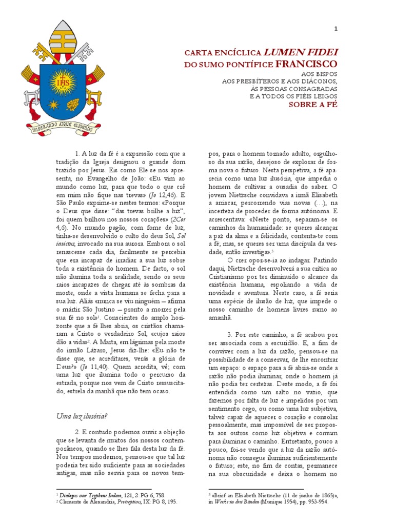Encíclica LUMEN FIDEI - Papa Francisco | PDF | Fé | Amor