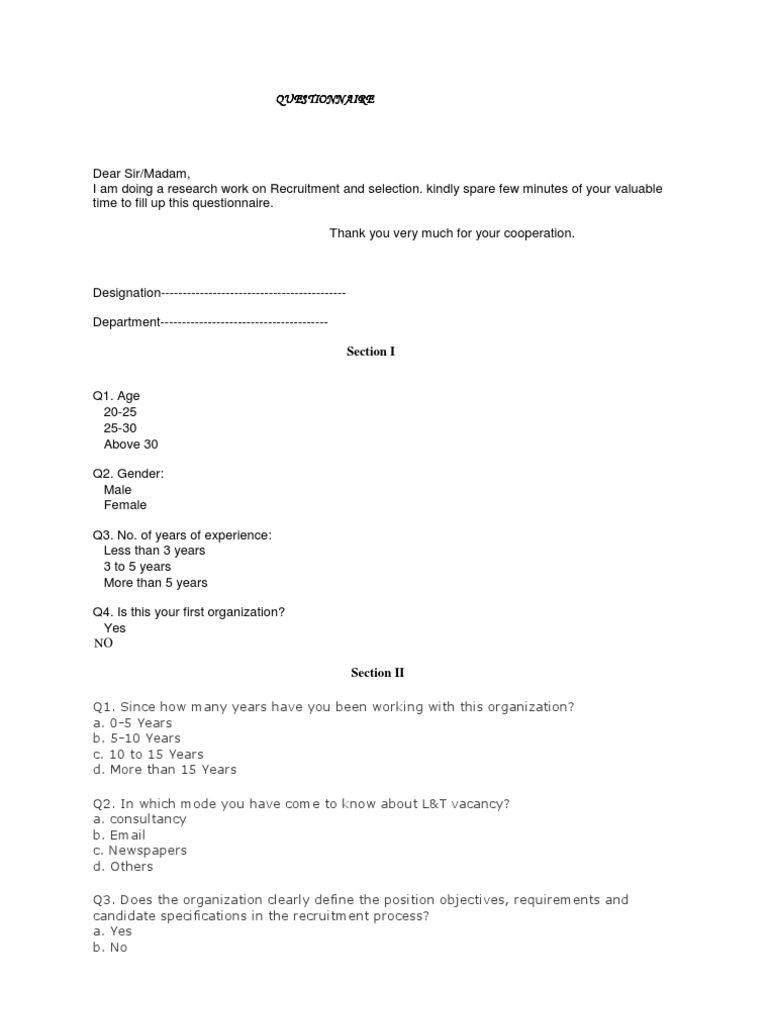 Assessing Recruitment and Selection Practices: A Questionnaire for ...