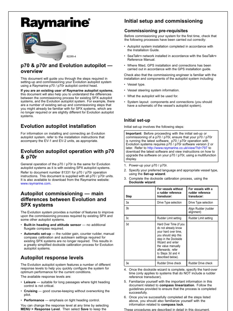 Raymarine Evolution Autopilot p70 p70r Manual | PDF | Compass | Rudder