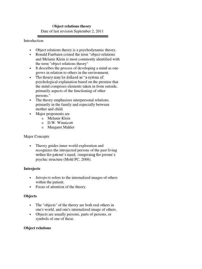 Object Relations Theory Pdf