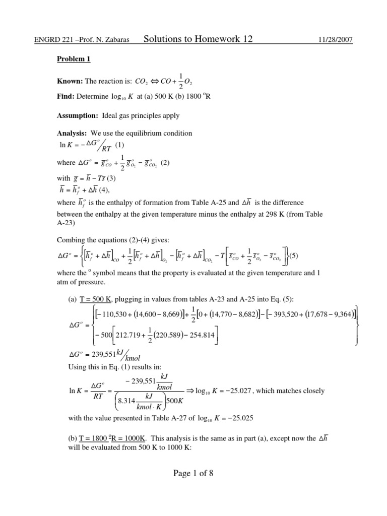 Equilibri Quimic HW12 Sol | PDF | Gibbs Free Energy | Chemical Equilibrium