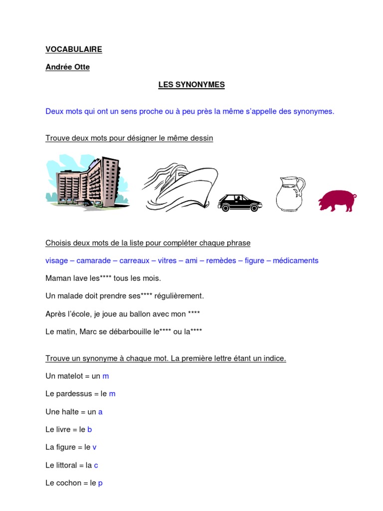 VOCABULAIRE Les Synonymes Complet | PDF | Arts du langage et discipline | Poésie