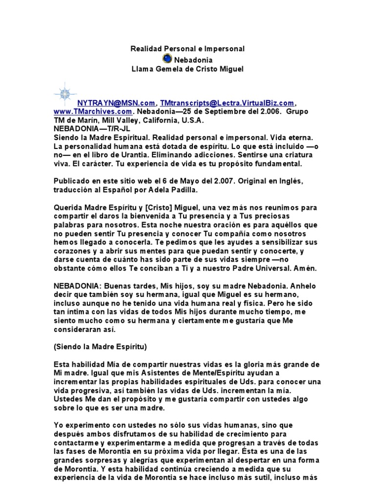 Nebadonia Por Antonio Cerdan | PDF | Alma | Verdad